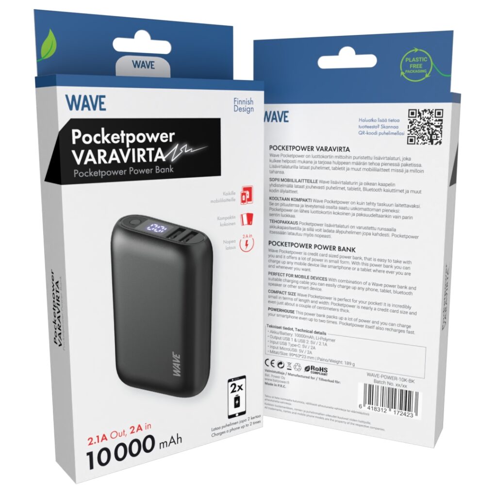 Wave Pocketpower pienikokoinen lisävirtalaturi 10000mAh - muistikauppa.fi