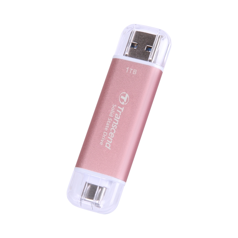 Transcend ESD310 USB-C ja USB-A 1TB ulkoinen SSD pinkki - muistikauppa.fi